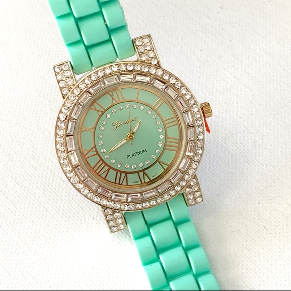 Geneva | Accessories | Mint Silicone Rhinestone Watch | Poshmark